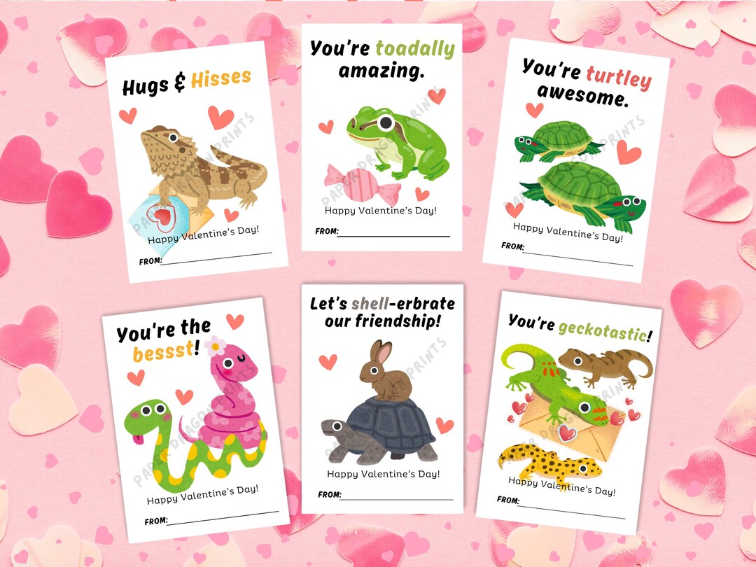 Printable Silly Reptile Pun Valentine's Day Cards, Classroom Valentine ...