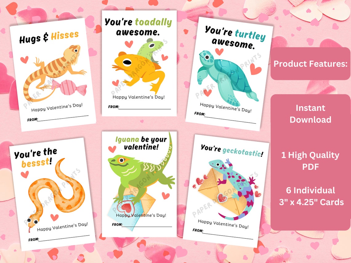 Printable Reptile Pun Valentine's Day Cards, Classroom Valentine's Day ...