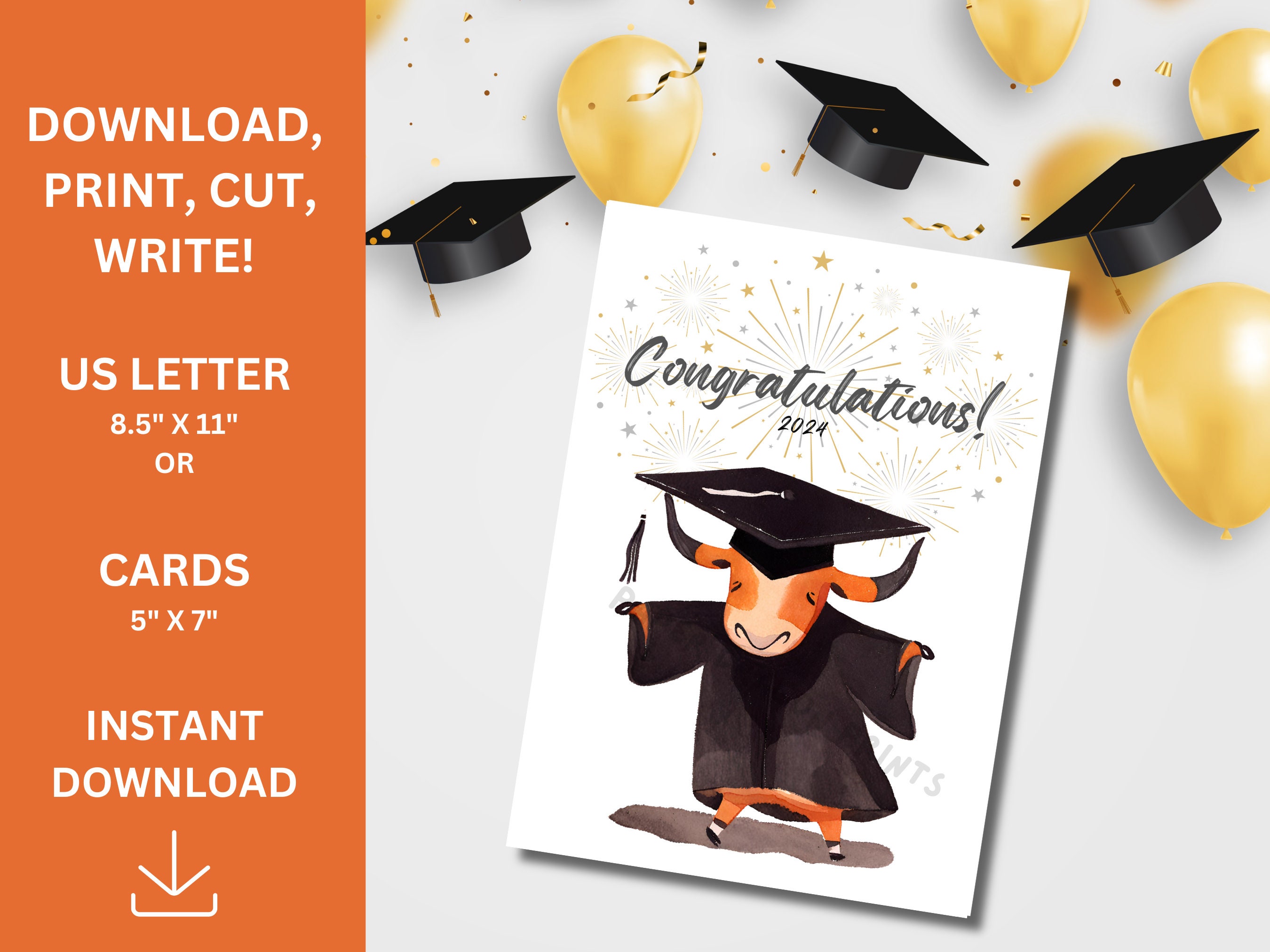 Longhorn Graduation Day Card, Printable Longhorn Cards, Congratulations ...