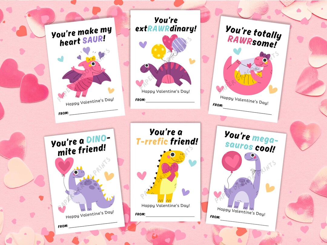 Printable Dinosaur Pun Valentine's Day Cards, Classroom Valentine's Day ...