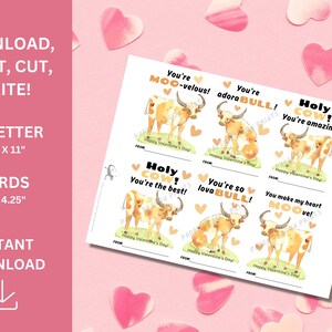 Printable Longhorn Bull Valentine's Day Cards, Classroom Valentine's ...