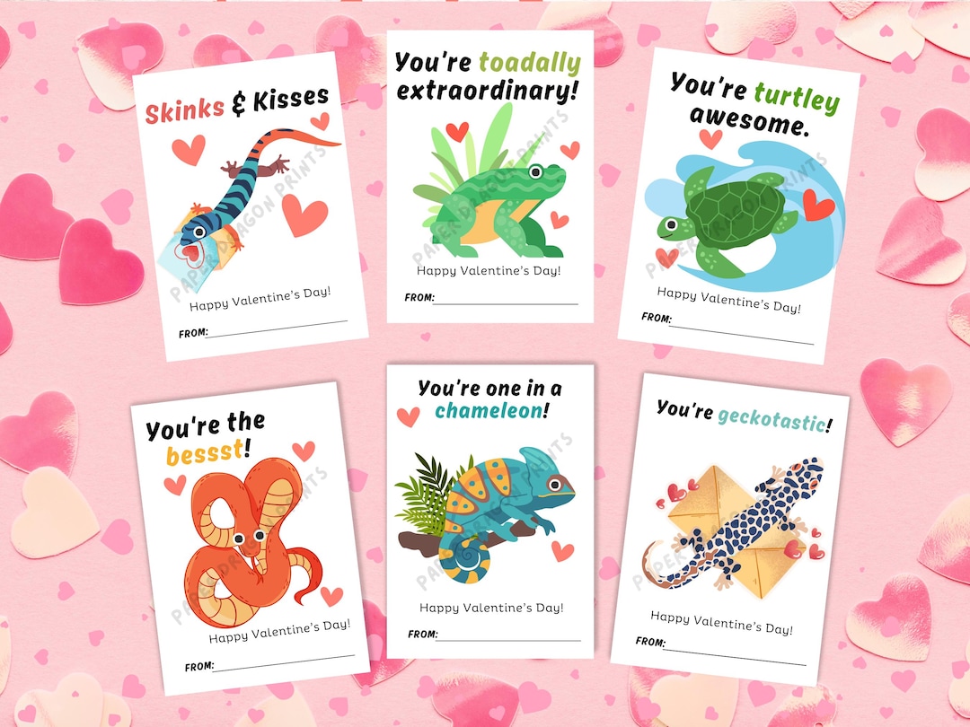 Printable Lizard Reptile Pun Valentine's Day Cards, Classroom Valentine ...