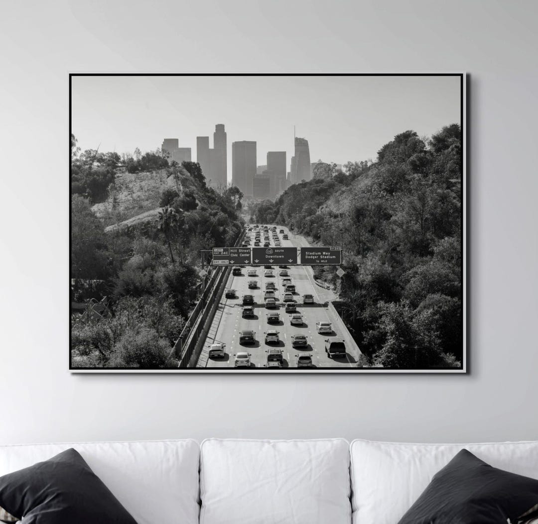 Los Angeles Freeway Canvas Print – Black and White Cityscape ...