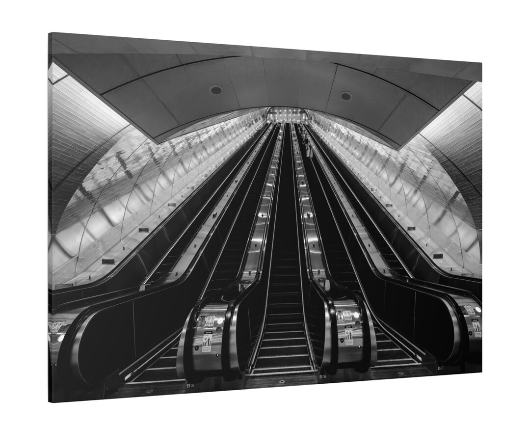 Black and White Escalators Canvas Print | Modern Industrial Art - Etsy
