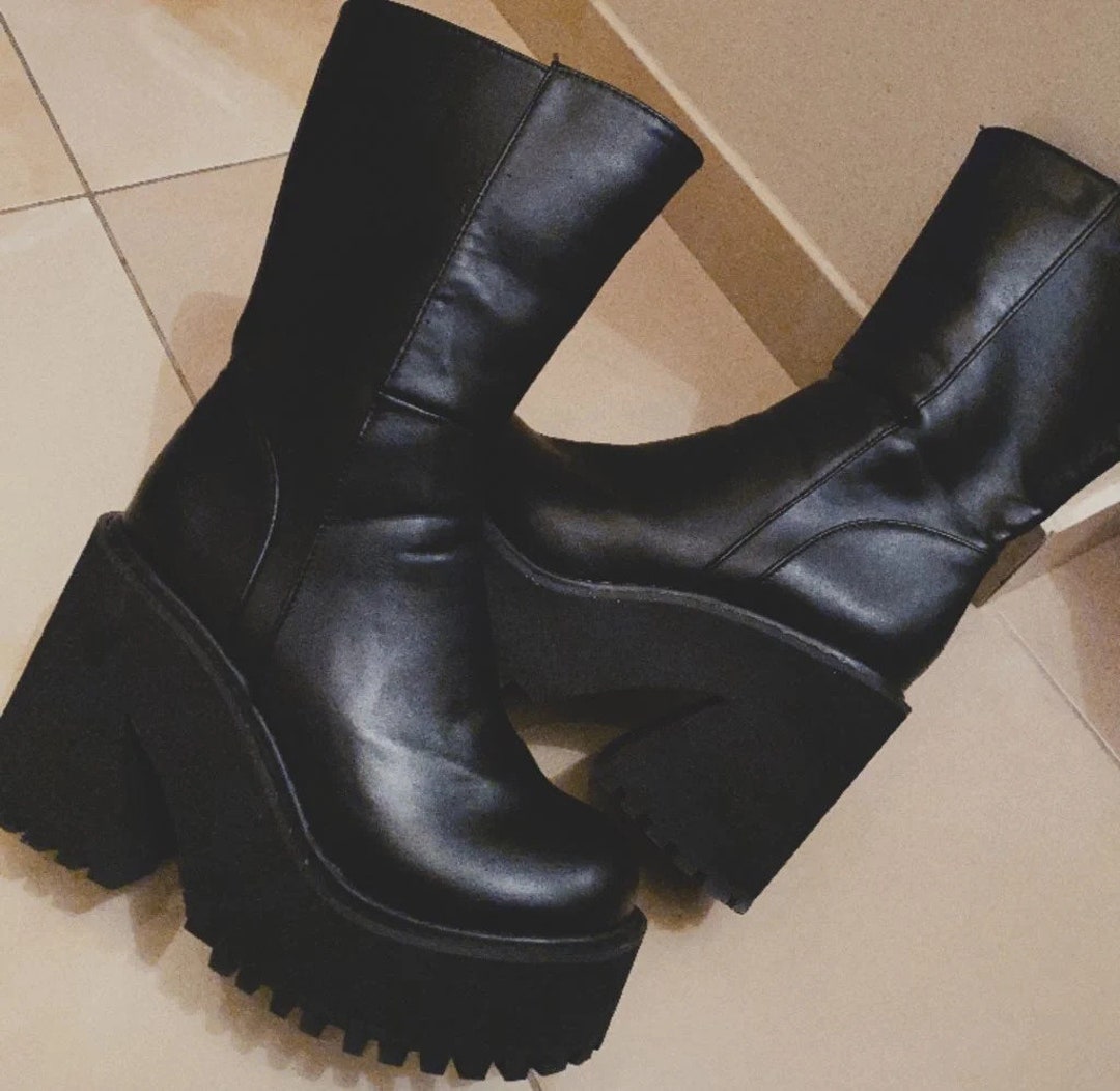 Gothic Platform High Heels Boots Women Platform Wedges Motorcycle Boot ...