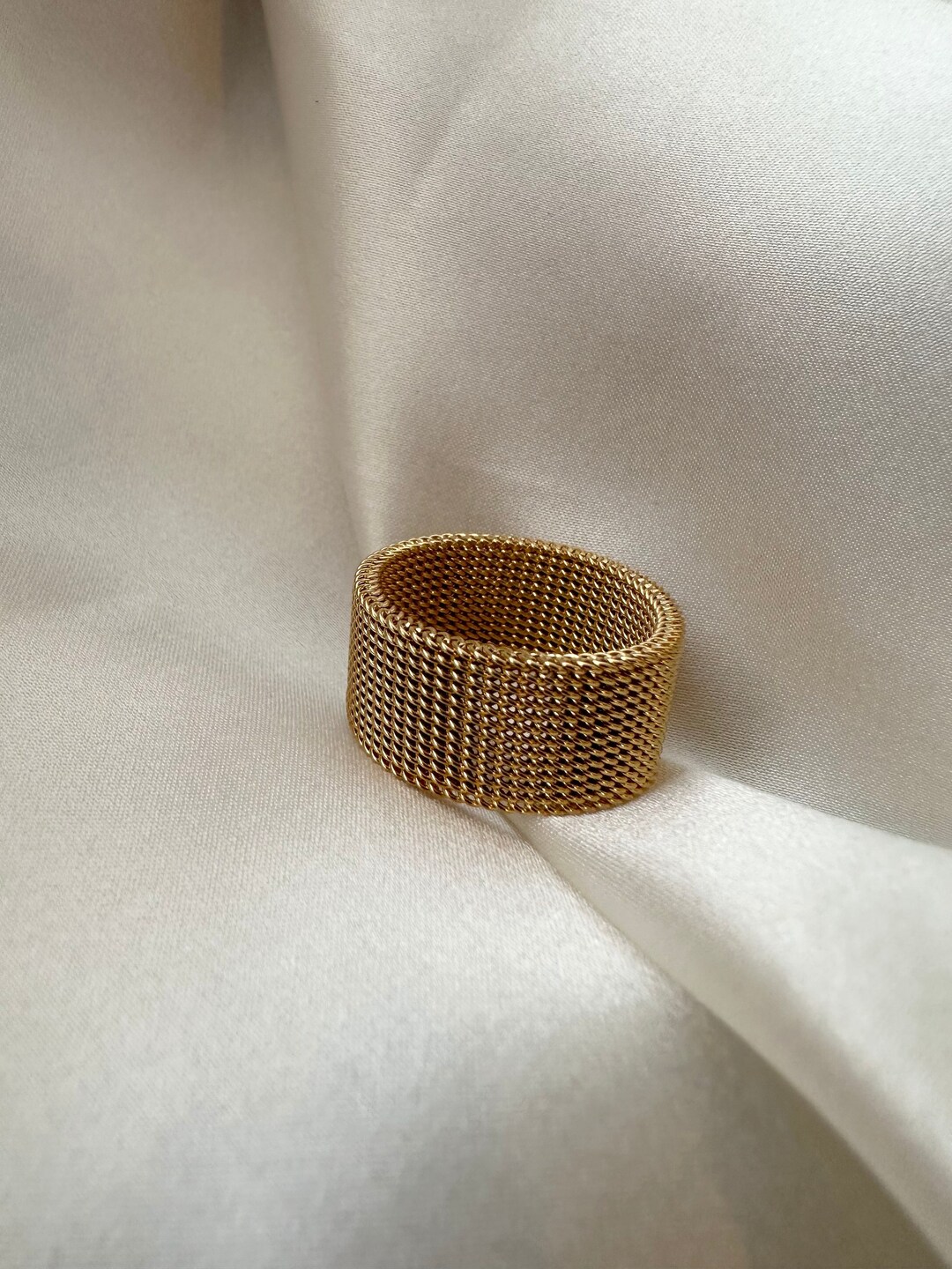 Chunky Gold Ring, Gold Mesh Ring, Thick Gold Ring, Unisex, Statement ...