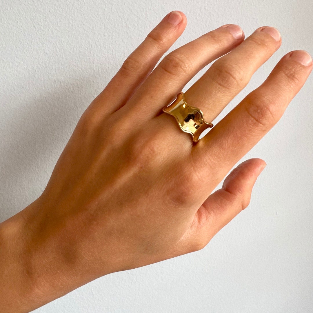 Gold Chunky Ring, Gold Thick Ring, Stackable Adjustable Open Ring ...