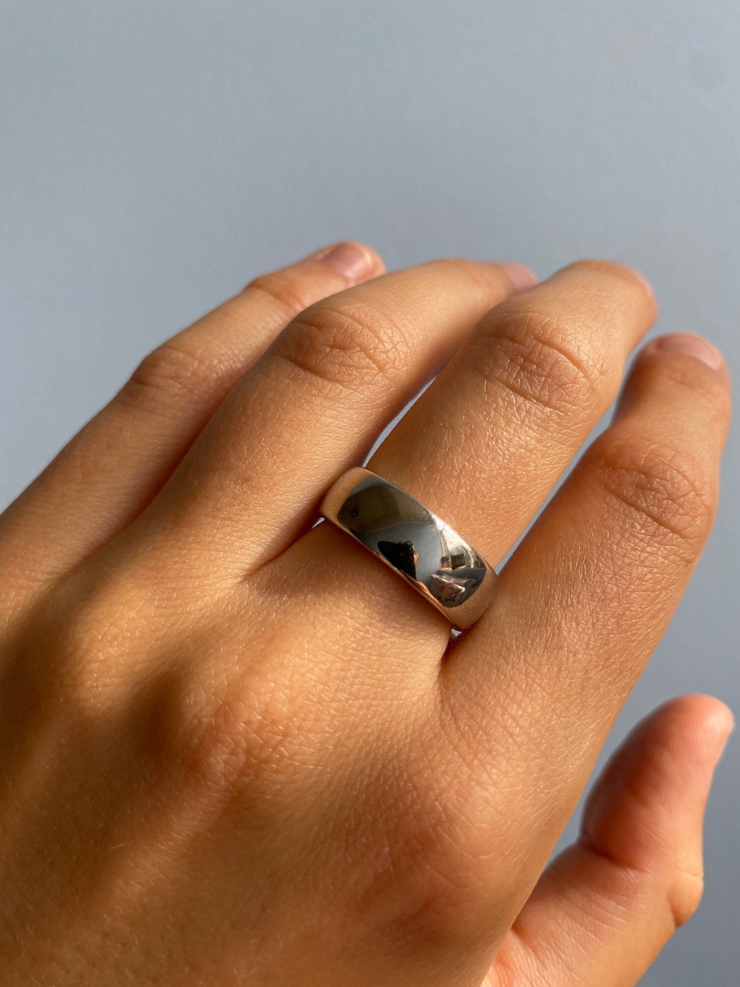 Silver Band Ring, Open Back Adjustable Silver Plain Ring, Thick Silver ...