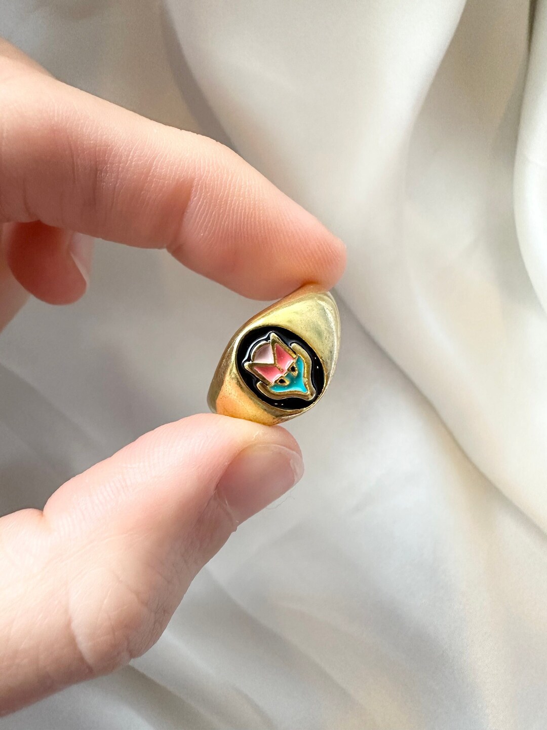 Gold Floral Signet Ring, Stackable Adjustable Open Ring, Statement Ring ...