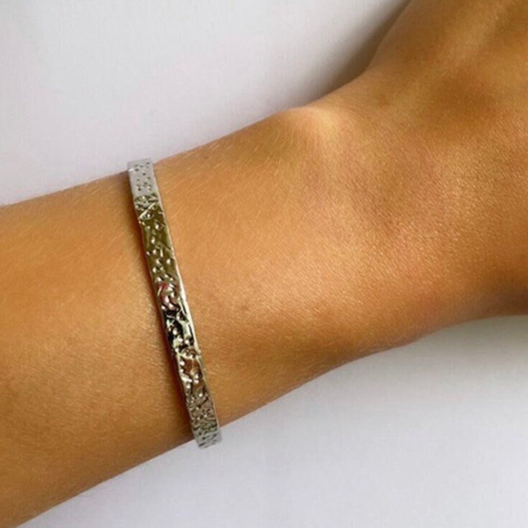 Thin Silver Bangle, Silver Bracelet, Hammered Silver Bangle, Adjustable Bracelet, Unisex, Gift ...