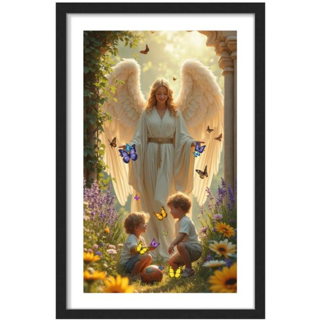 Framed Angel Art Print: Guardian Angel, Brothers, Kids Room Decor ...