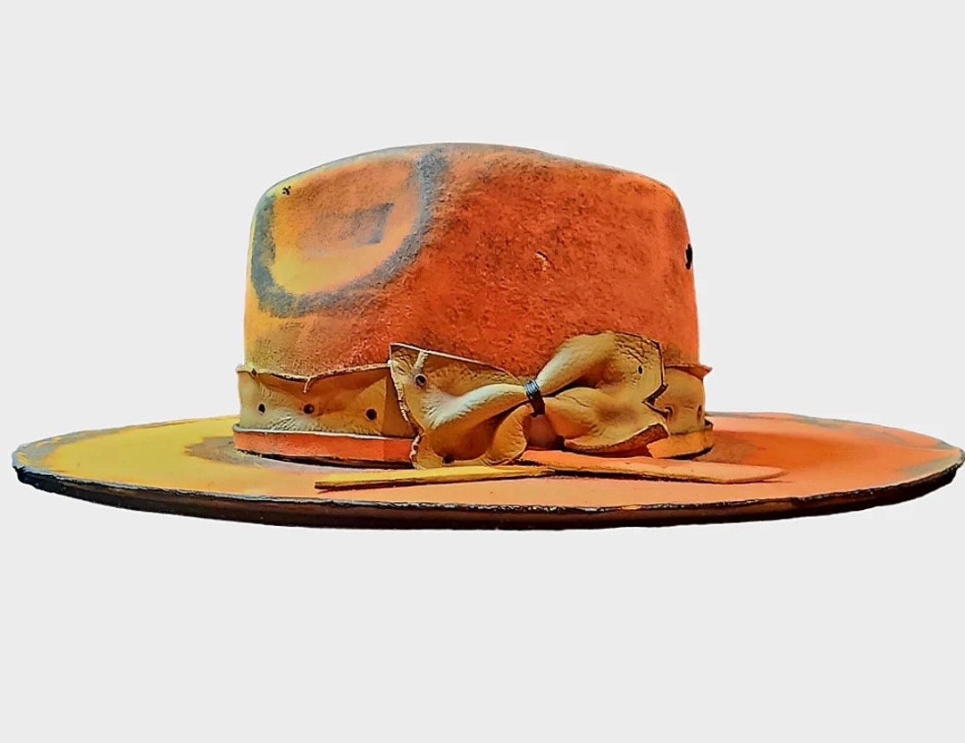 Orange Fedora Hat Fedora Hat Wide Brim Hat Flat Brim Stiff - Etsy