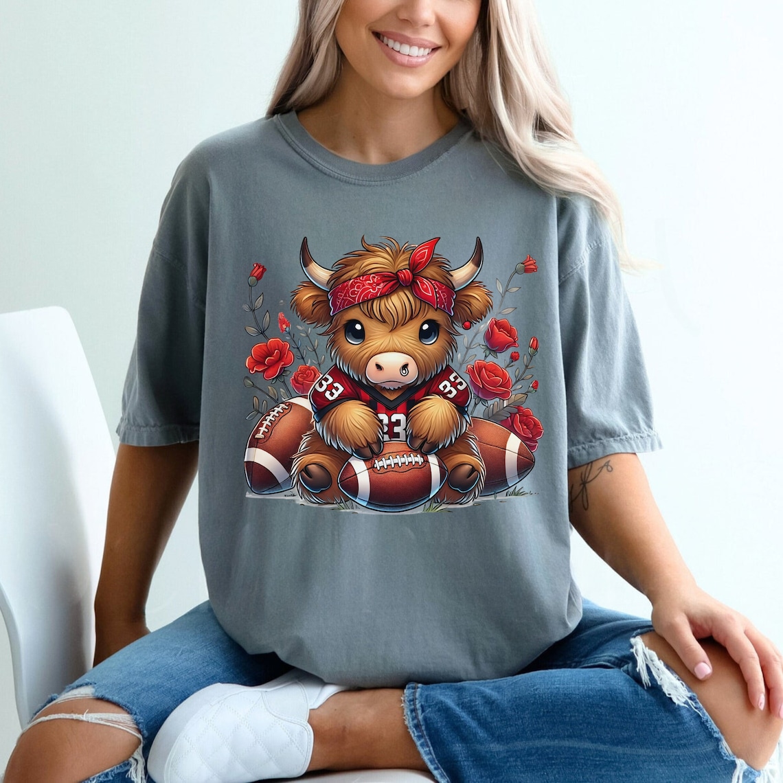 Football Season Highland Cow Shirt,comfort Colors® Cute Cow Shirt ...