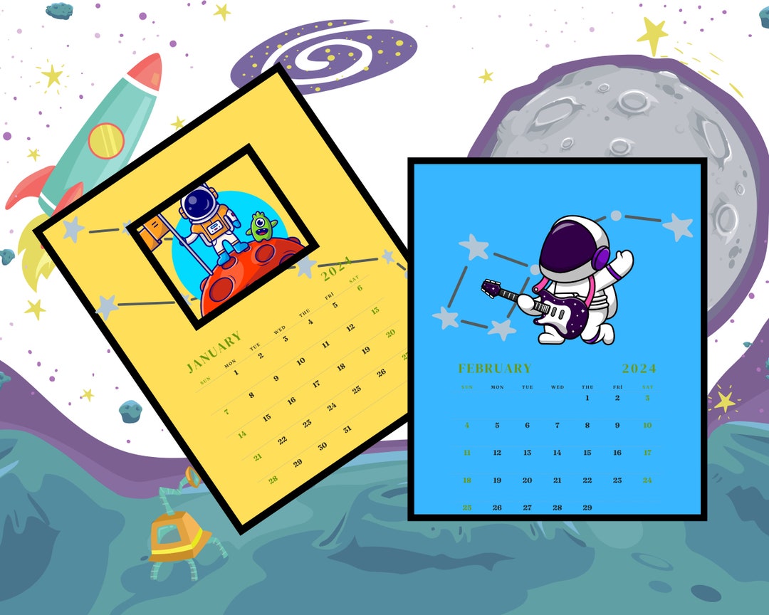 2024 Space Themed Calendar Printable Calendar A4 Sunday Start - Etsy