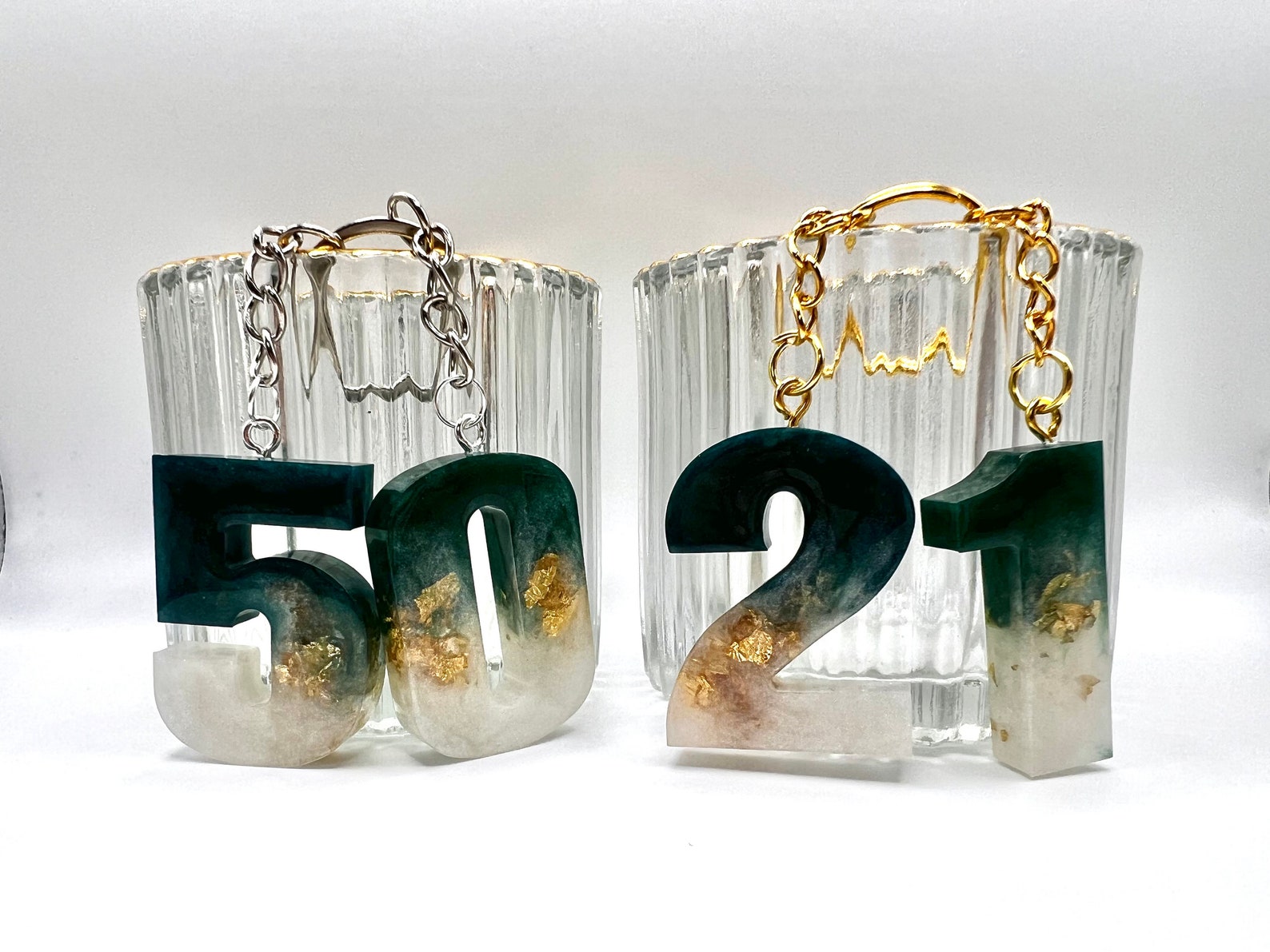 Personalised Resin Birthday Keyring Handmade Green Keychain for 16th ...