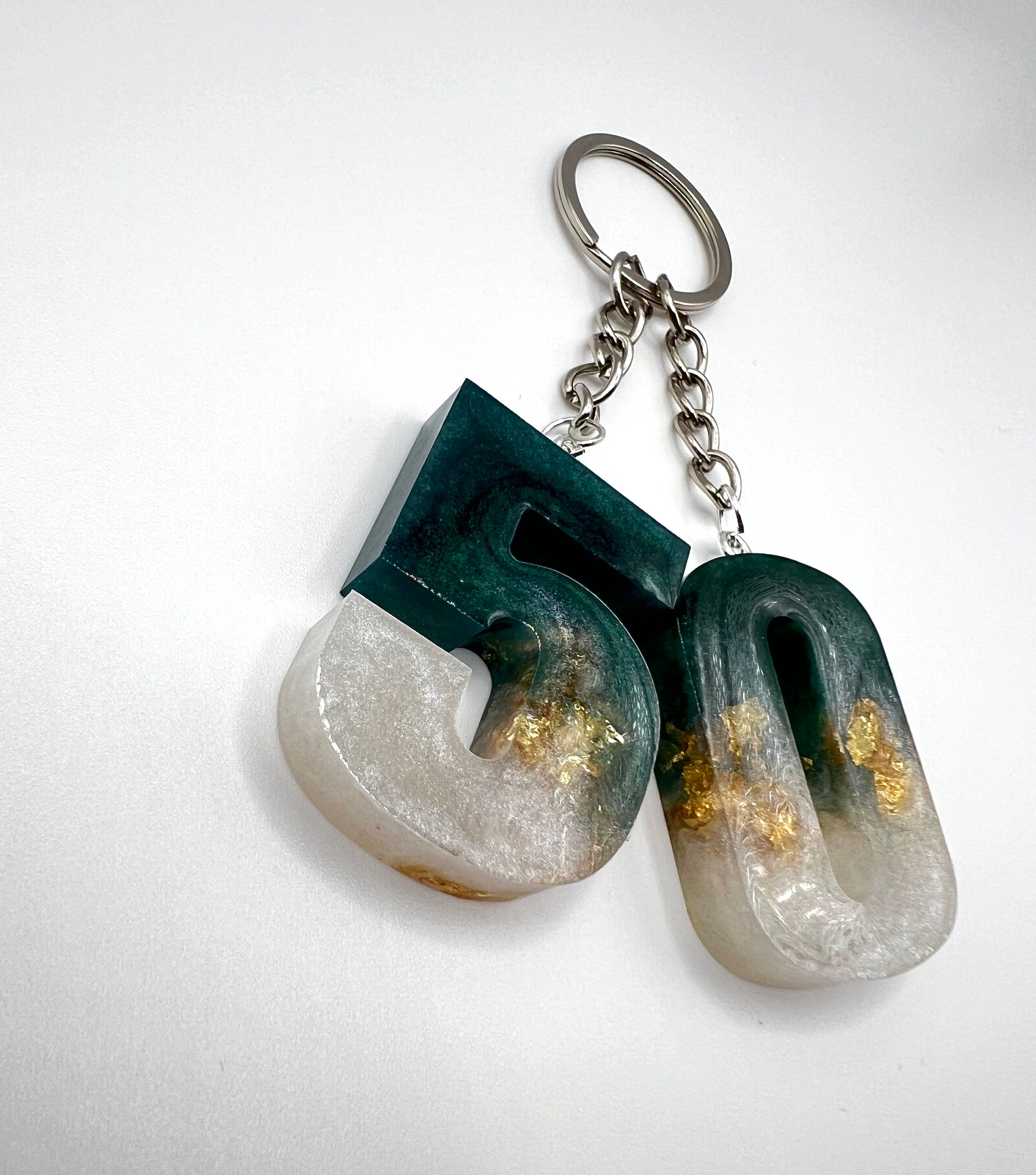 Personalised Resin Birthday Keyring Handmade Green Keychain for 16th ...
