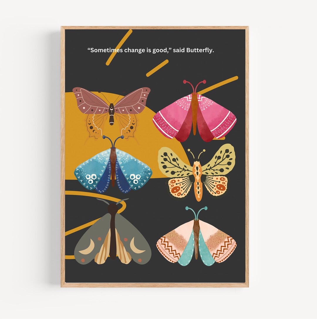 Boho Butterflies Quote Art Minimalist Dark Poster Printable ...