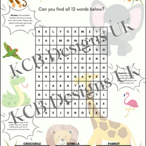 Jungle Wordsearch Printable Digital Download Instant Download ...
