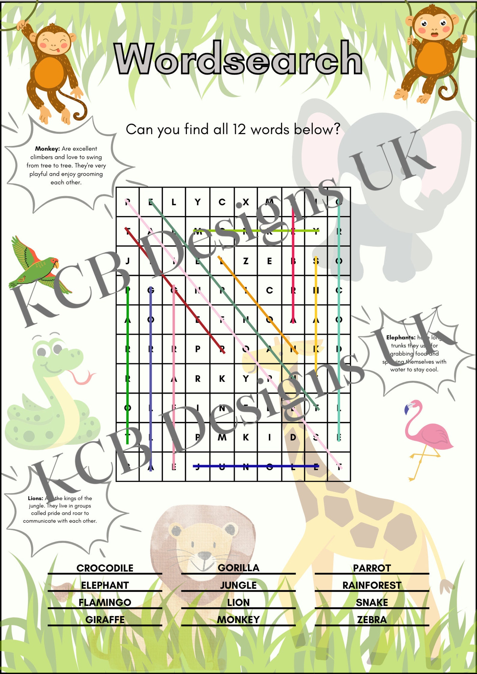 Jungle Wordsearch Printable Digital Download Instant Download ...