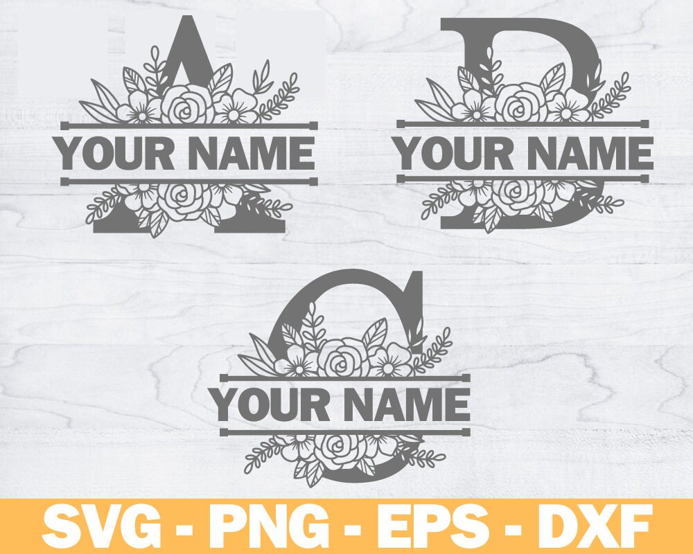 Floral Split Monogram Svg, Jpg, Png, Dxf, Flower Monogram Clipart ...