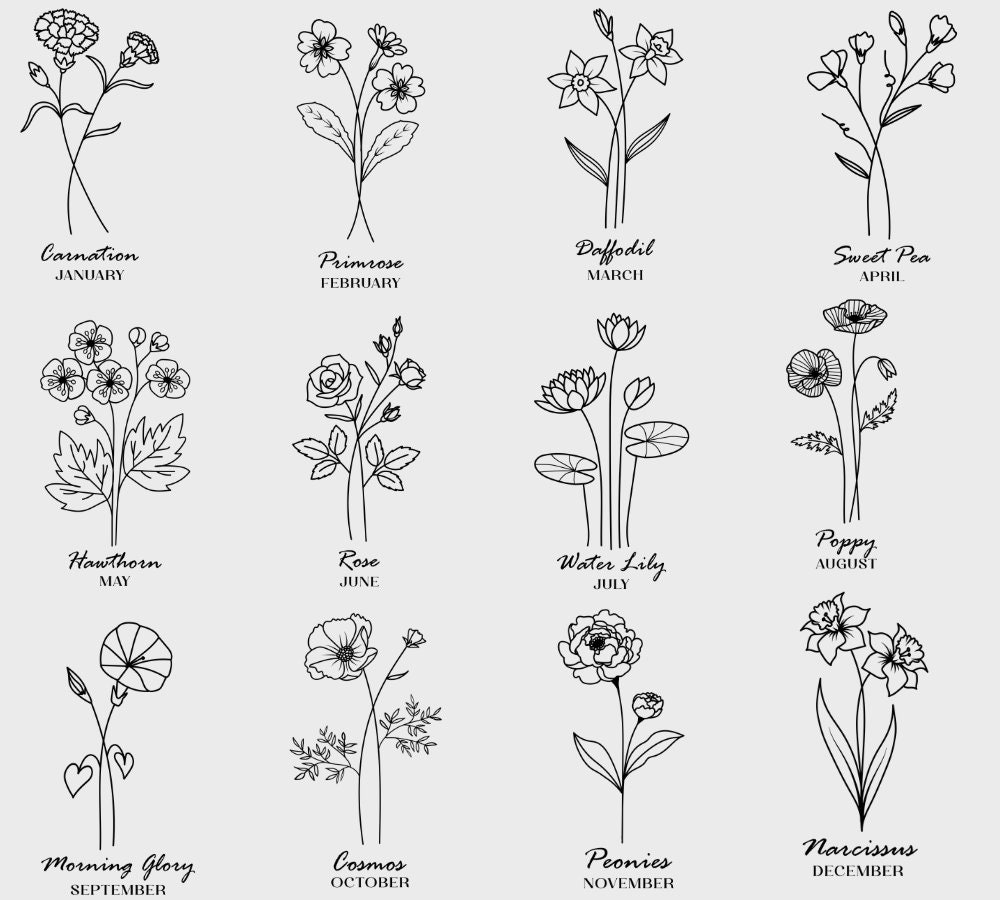 Birth Month Flowers Svg, Eps, Png, Birth Month Flower Bouquet Svg ...