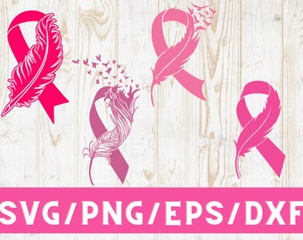 Feather Pink Ribbon SVG / Cut File / Cricut / Commercial Use ...