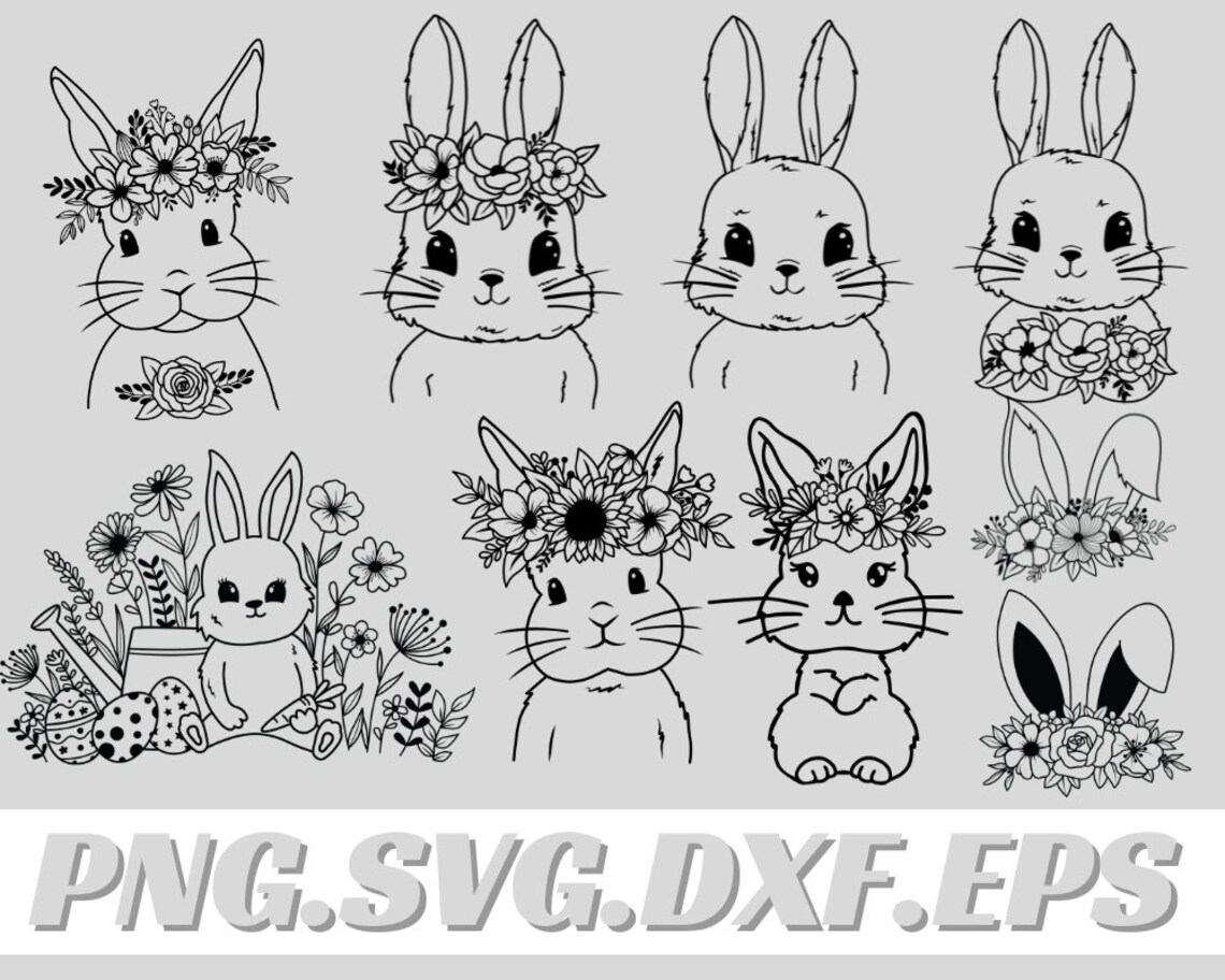 Bunny Svg Bundle, Floral Bunny Svg, Dxf, Png, Jpg, Easter Bunny Svg ...