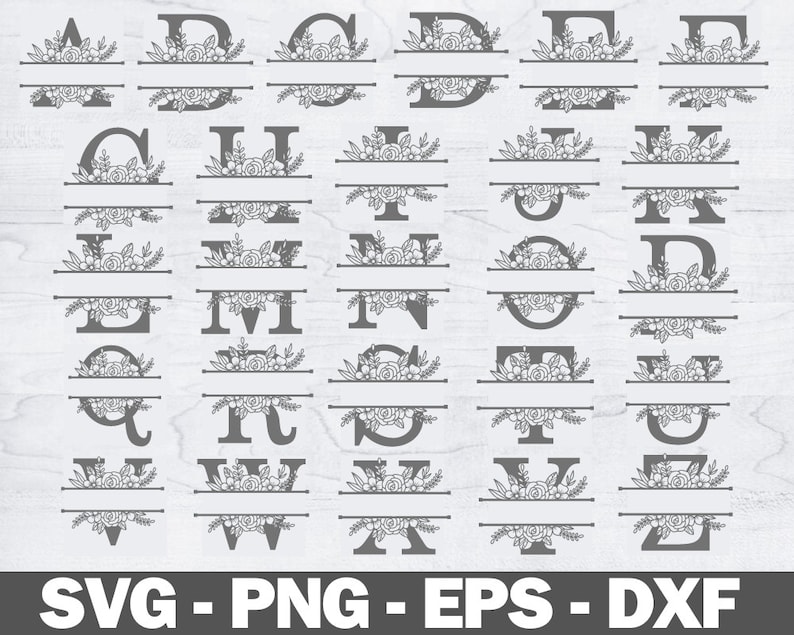 Floral Split Monogram Svg, Jpg, Png, Dxf, Flower Monogram Clipart ...