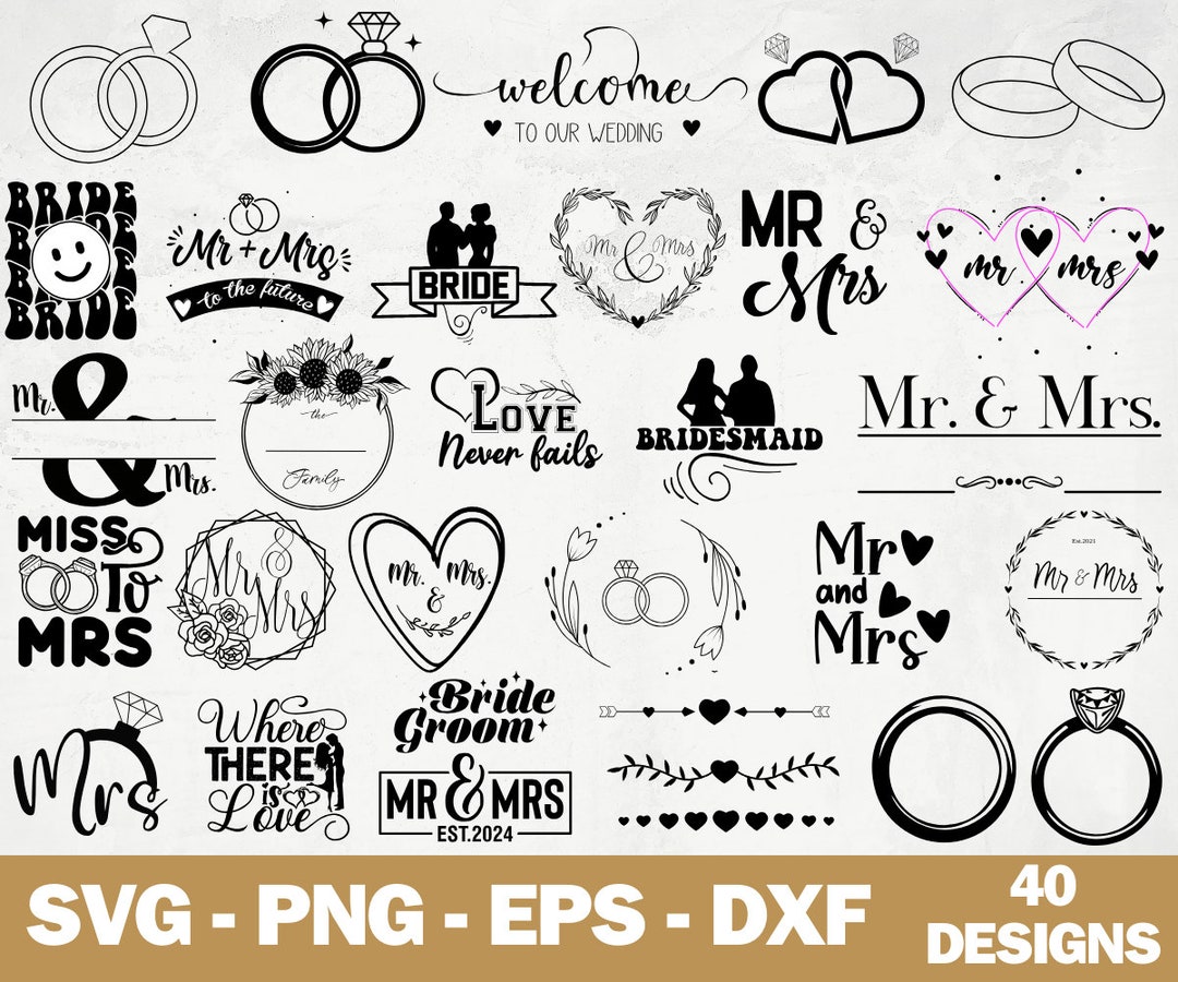 40 Paquete SVG de boda, Novia svg, Novio svg, Fiesta nupcial svg, Boda ...