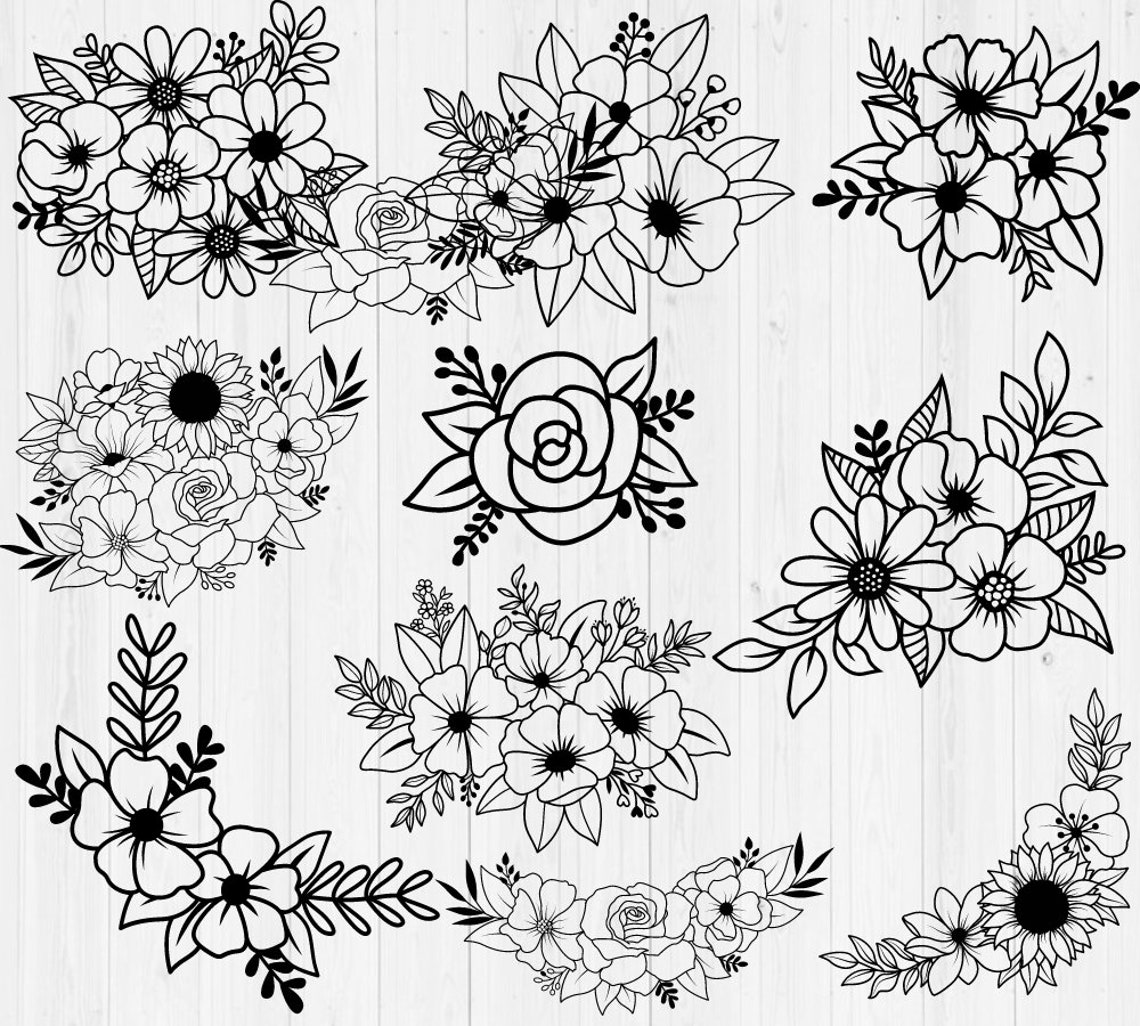 Flower Svg Bundle Floral Arrangement Svg Floral Svg Wildflower Svg