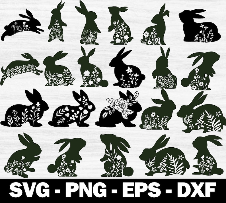 Floral Rabbit SVG Bundle / Flower Bunny Svg Files/ Rabbit Svg ...