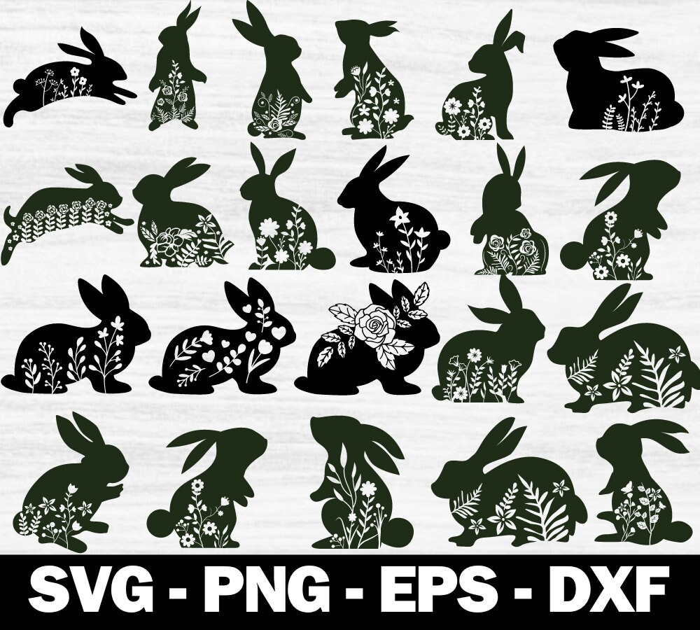 Floral Rabbit SVG Bundle / Flower Bunny Svg Files/ Rabbit Svg ...