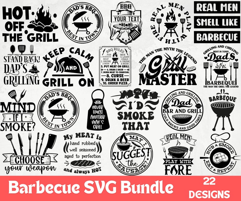 Barbecue SVG Bundle, BBQ Svg, Grilling Svg, Chill SVG, Dad's Bar and Grill Sv, Bbq Master, Bbq ...