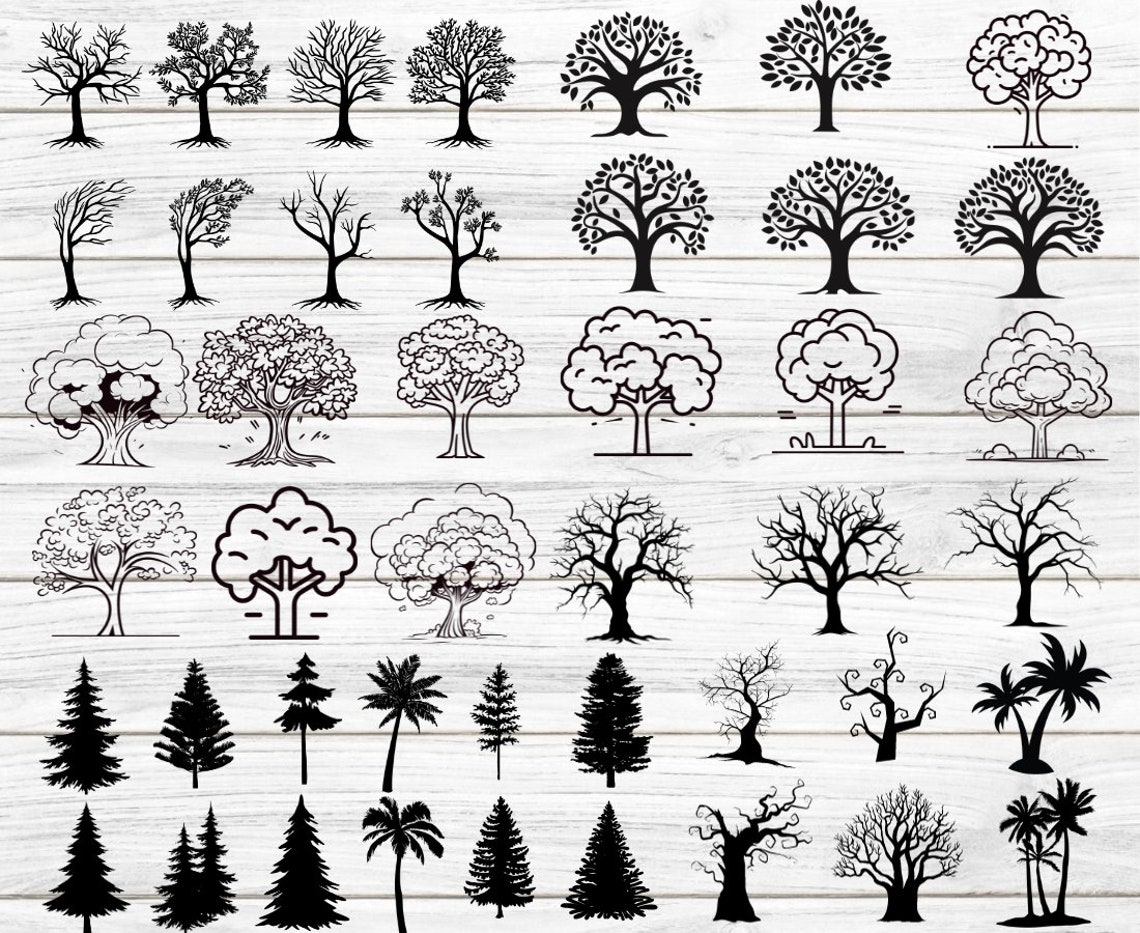 Tree Silhouette Svg Bundle, Tree Cut Files for Cricut, Forest Svg Files ...