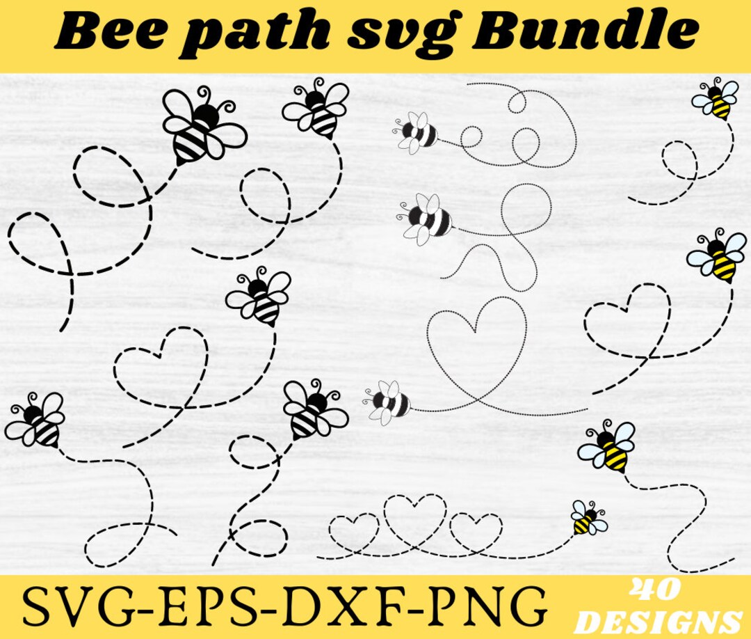 Bee Path Svg, Bee Trails Svg, Honey Bee Path Svg Designs Bundle, Bumble ...