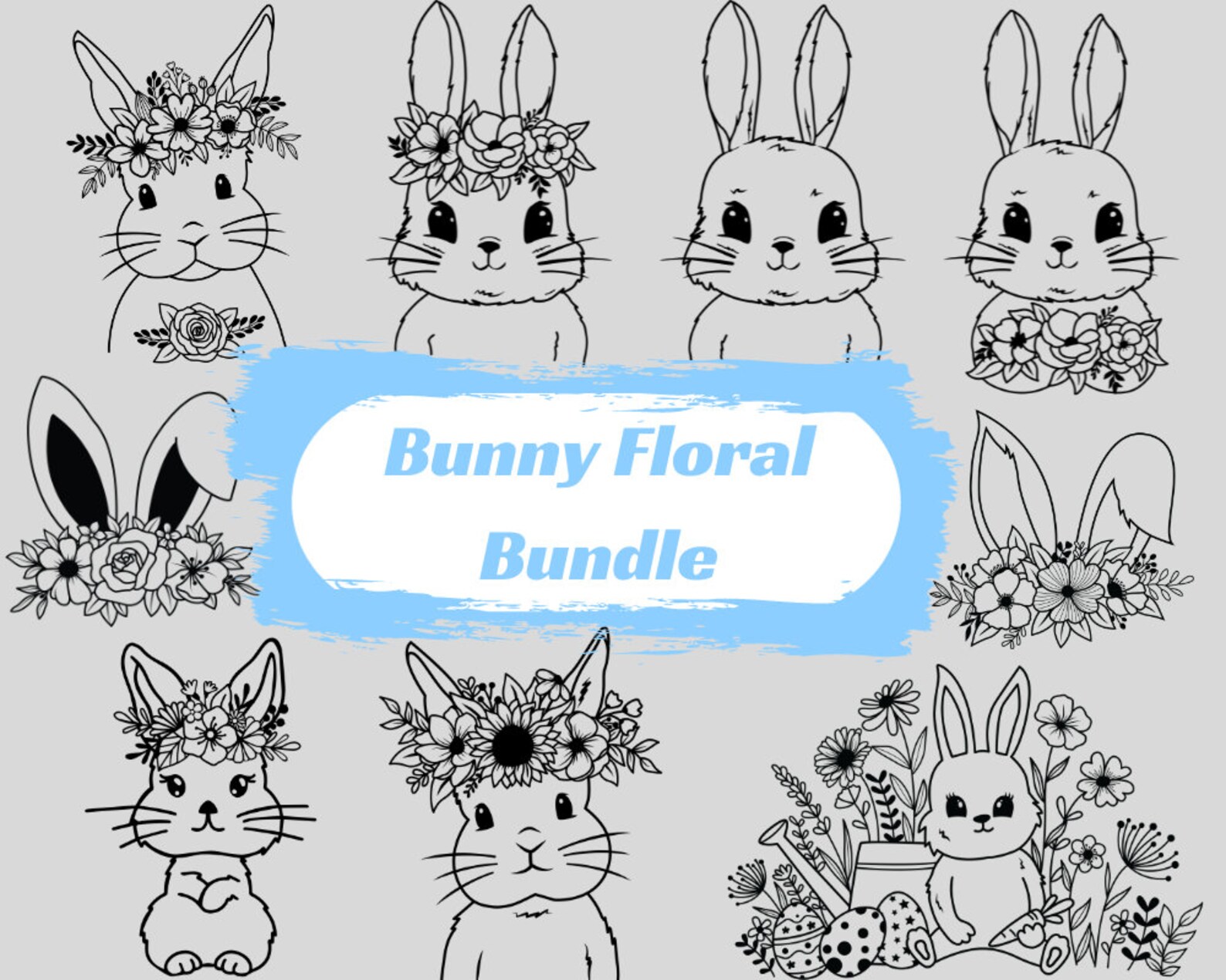 Bunny Svg Bundle, Floral Bunny Svg, Dxf, Png, Jpg, Easter Bunny Svg ...