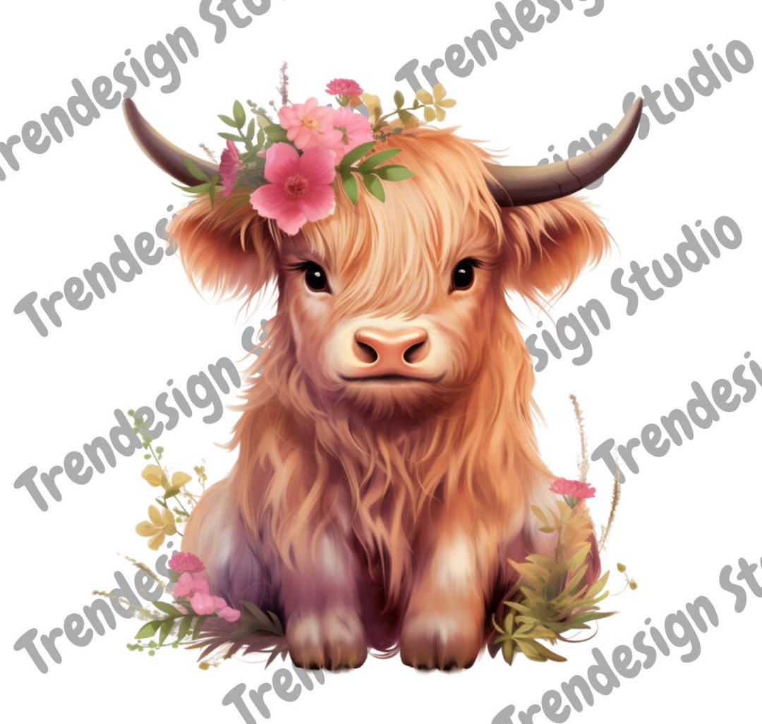 Highland Cow Watercolor Clipart, Cow PNG, Baby Shower Art, Baby Animals ...