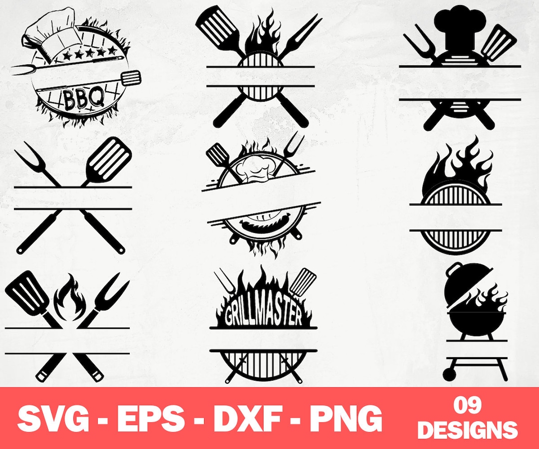 BBQ Grill Split Monogram Svg, Dad Barbecue SVG Bundle, Bbq Custom Text ...