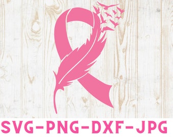 Feather Pink Ribbon SVG / Cut File / Cricut / Commercial Use ...