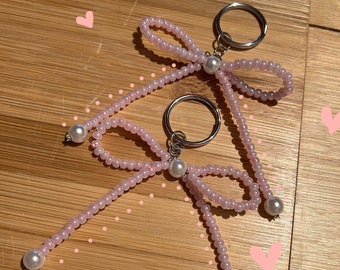 Cute Beaded Flower Bow Keychain for Kpop Photocard Binder, Card Holder ...