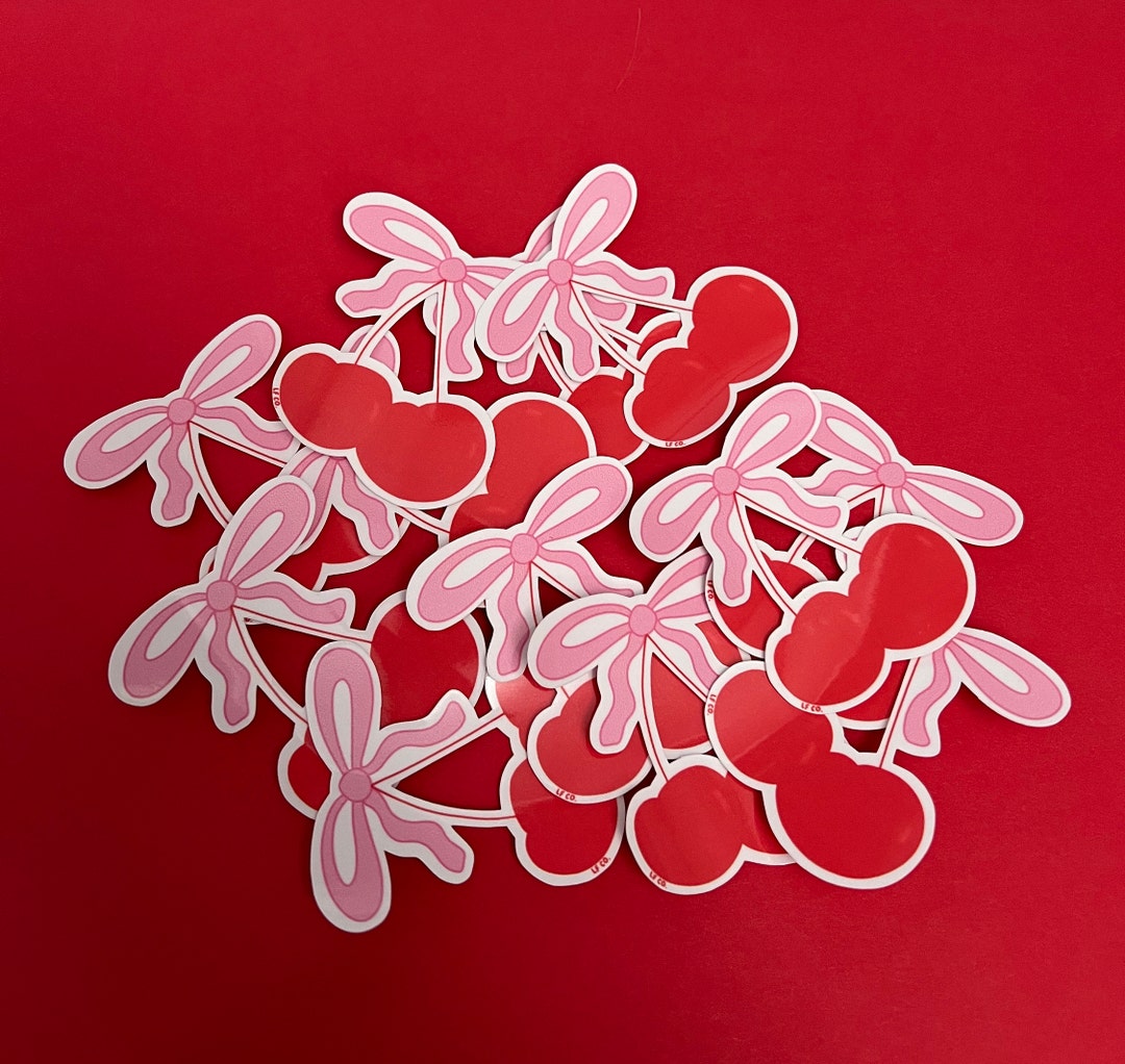 Coquette Cherry Bow Sticker! Cute Red and Pink Sticker for Waterbottle ...