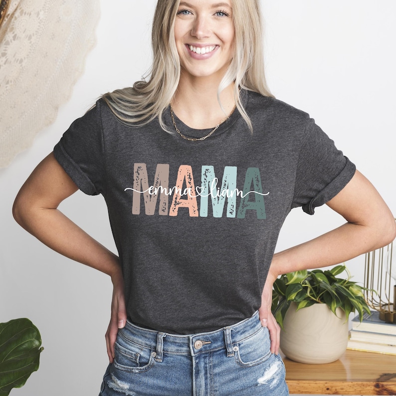 Mama With Children Names T-shirt, Custom Mama Shirt, Mom Shirt With ...