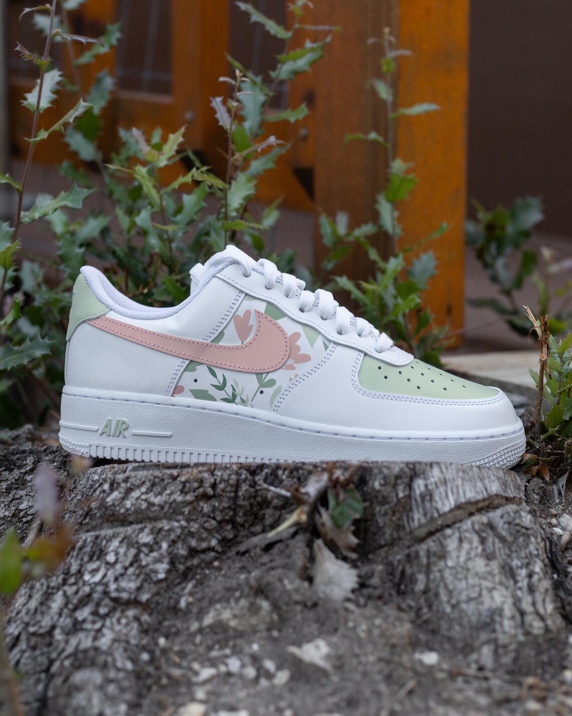 CUSTOM Nike Air Force 1 Light Floral Flower Green Pink Shoes Sneakers ...