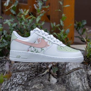 CUSTOM Nike Air Force 1 Light Floral Flower Green Pink Shoes Sneakers ...