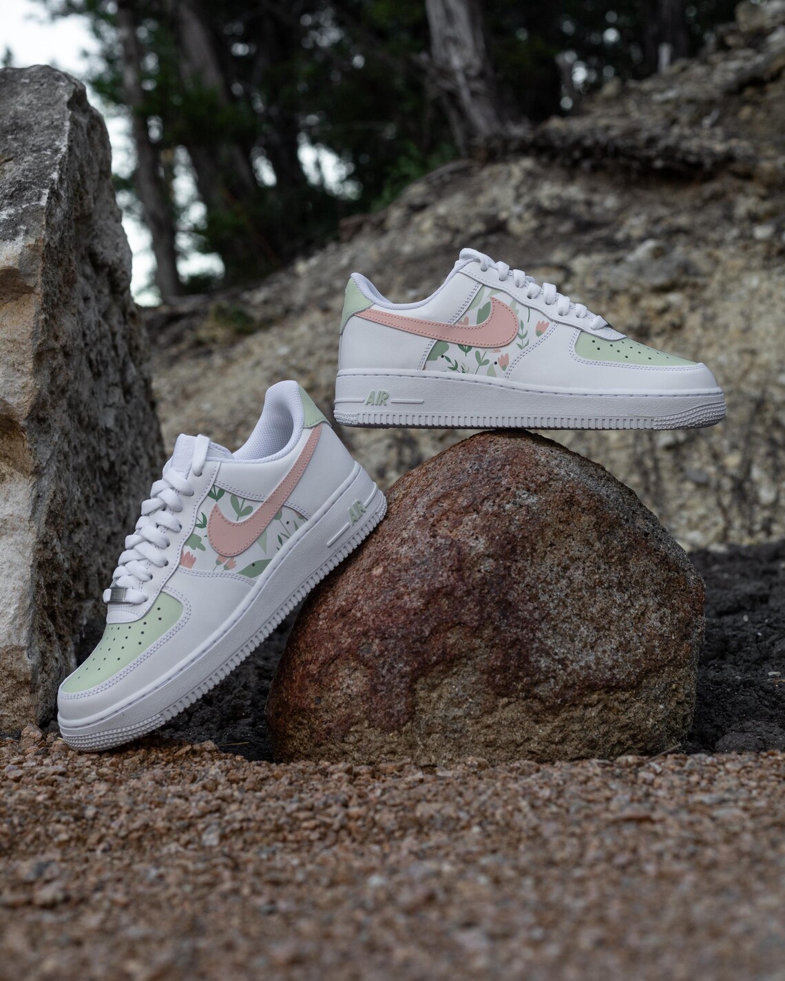 CUSTOM Nike Air Force 1 Light Floral Flower Green Pink Shoes Sneakers ...