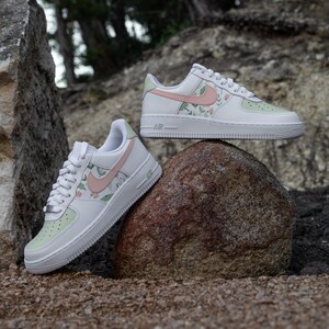 CUSTOM Nike Air Force 1 Light Floral Flower Green Pink Shoes Sneakers ...
