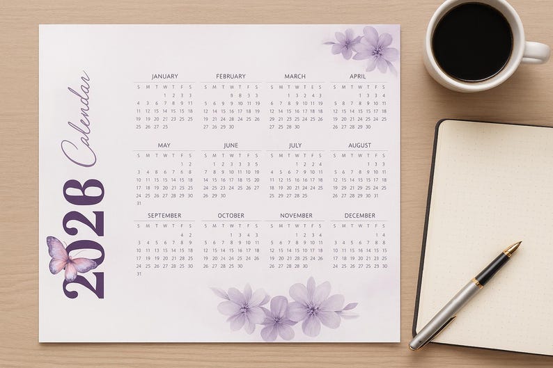 2026 Printable Landscape Lavender Calendar | Goodnotes Digital Planner ...