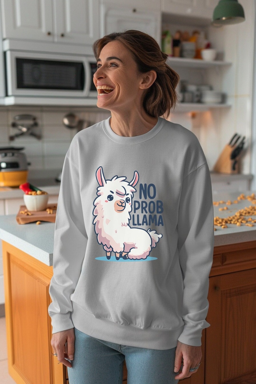 No Prob Llama - Funny Llama Crewneck - Cute Llama Graphic - Humorous ...