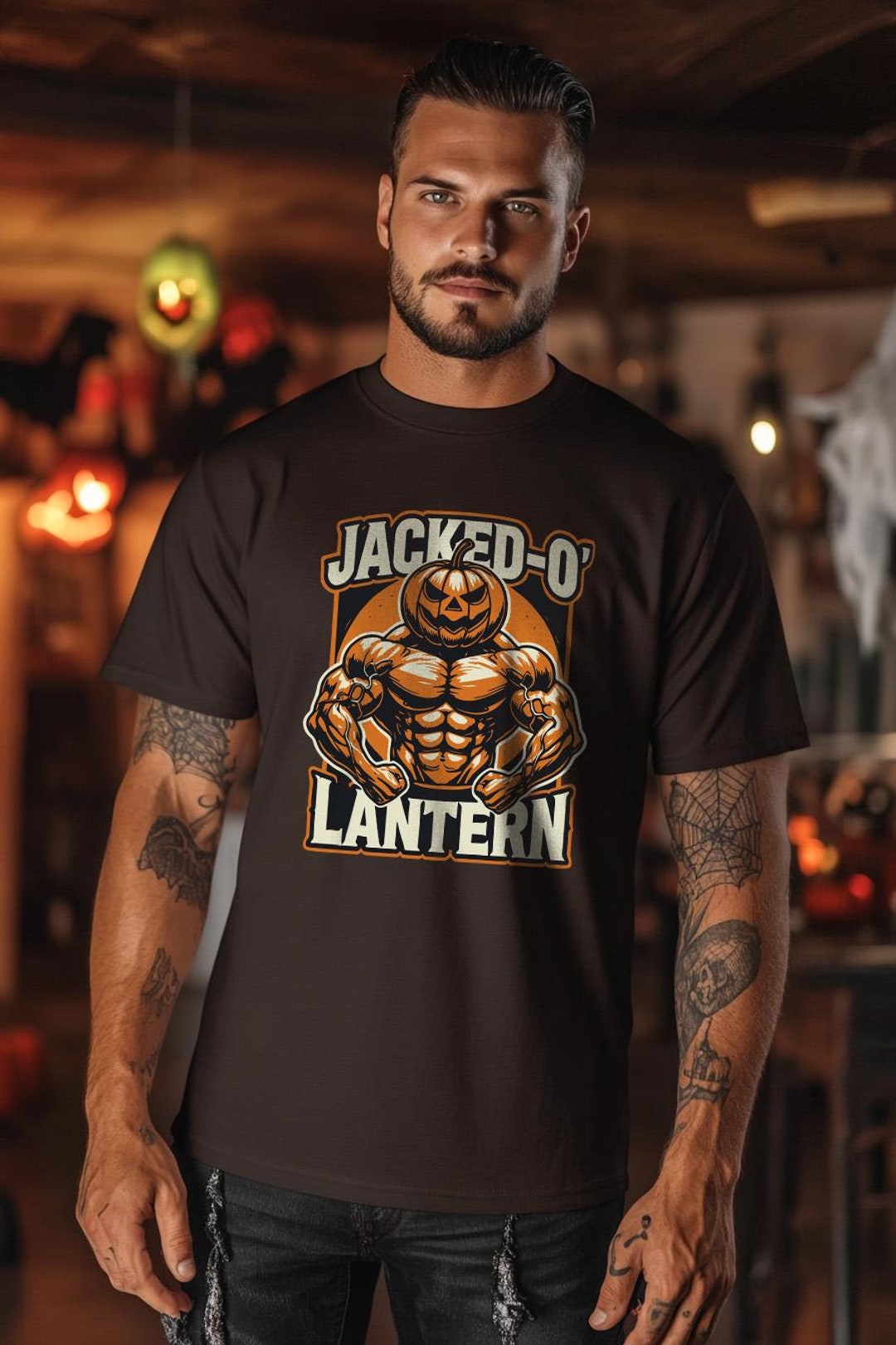 Jacked-o'-lantern Funny Muscle Pumpkin Tee - Funny Halloween T-shirt ...