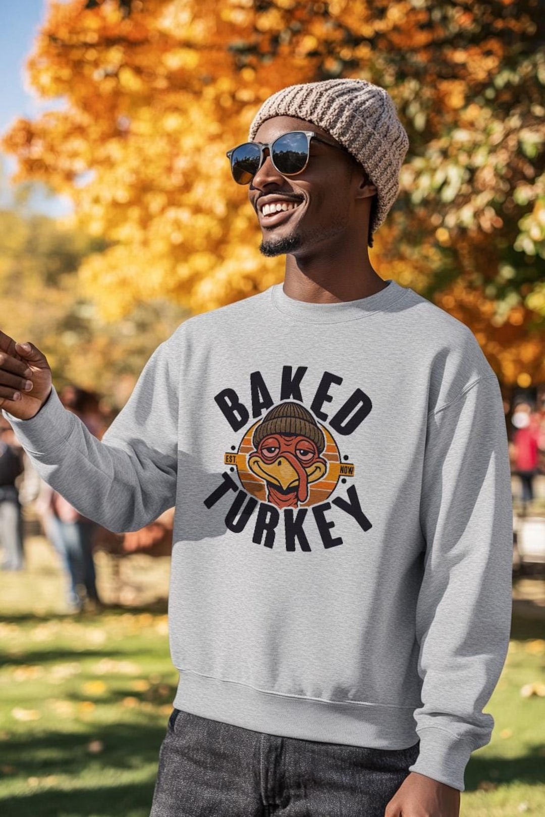Baked Turkey Thanksgiving Sweatshirt - Funny Stoned Turkey Crewneck ...